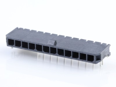 Micro-Fit 3.0 Right-Angle Header, 3.00mm Pitch, Single Row, 11 Circuits, with Snap-in Plastic Peg PCB Lock, 1.52µm Matte Tin Plating, Glow-Wire Capable, Black