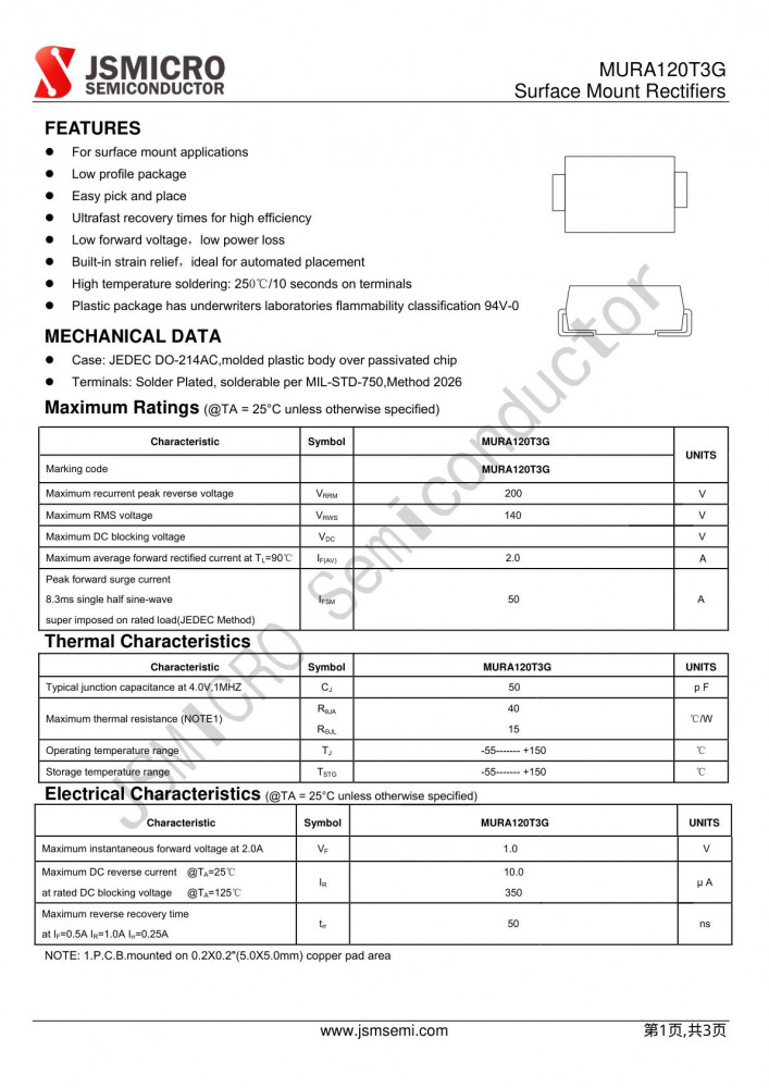 MURA120T3G-JSM datasheet page 1