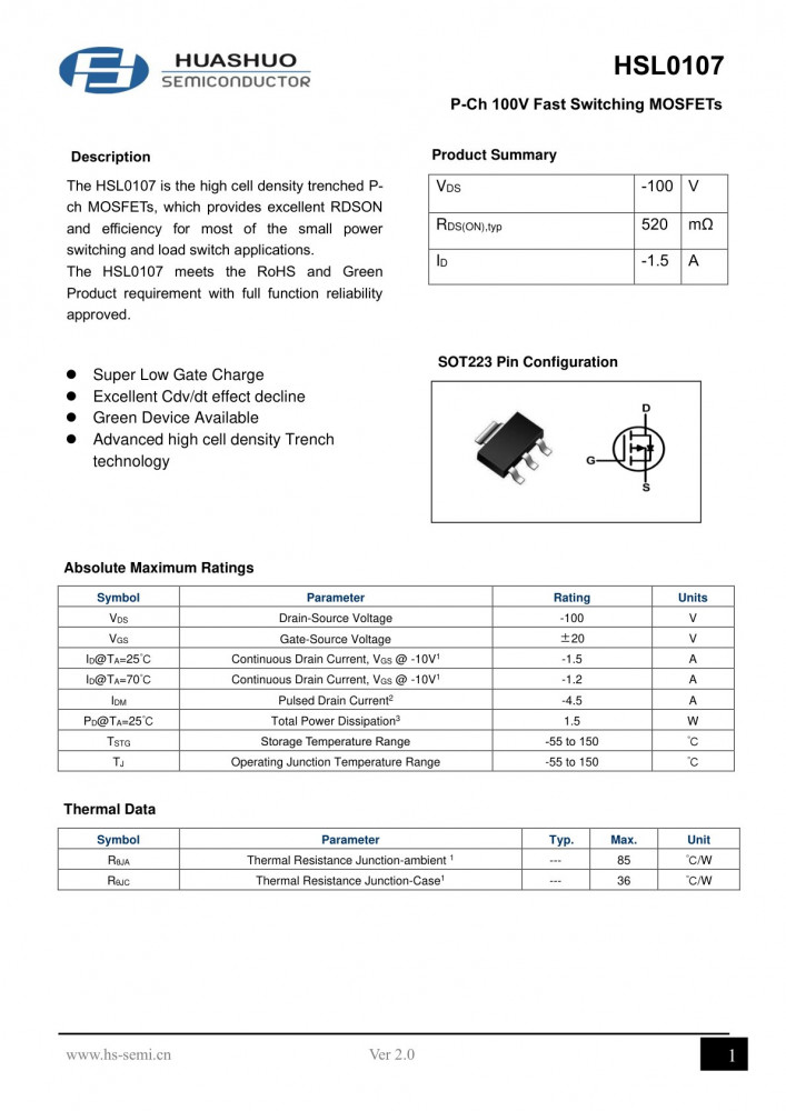 HSL0107 datasheet page 1