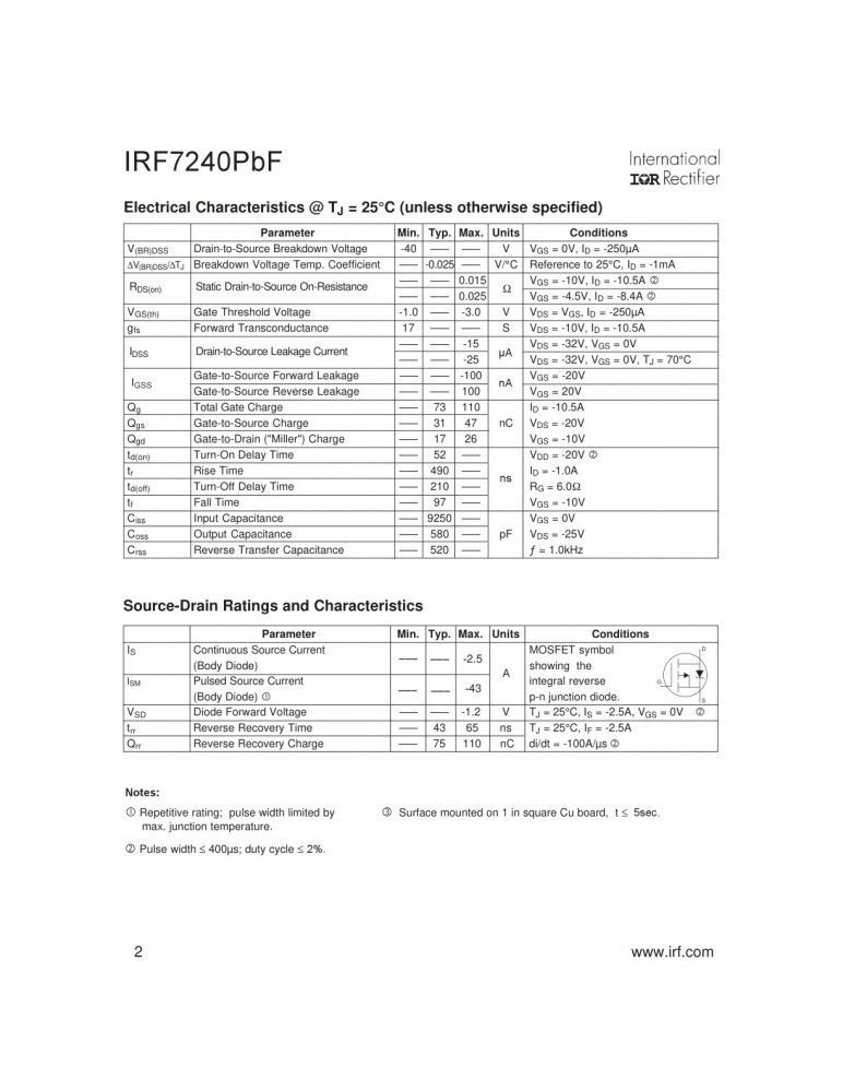 IRF7240TRPBF technical document page 2