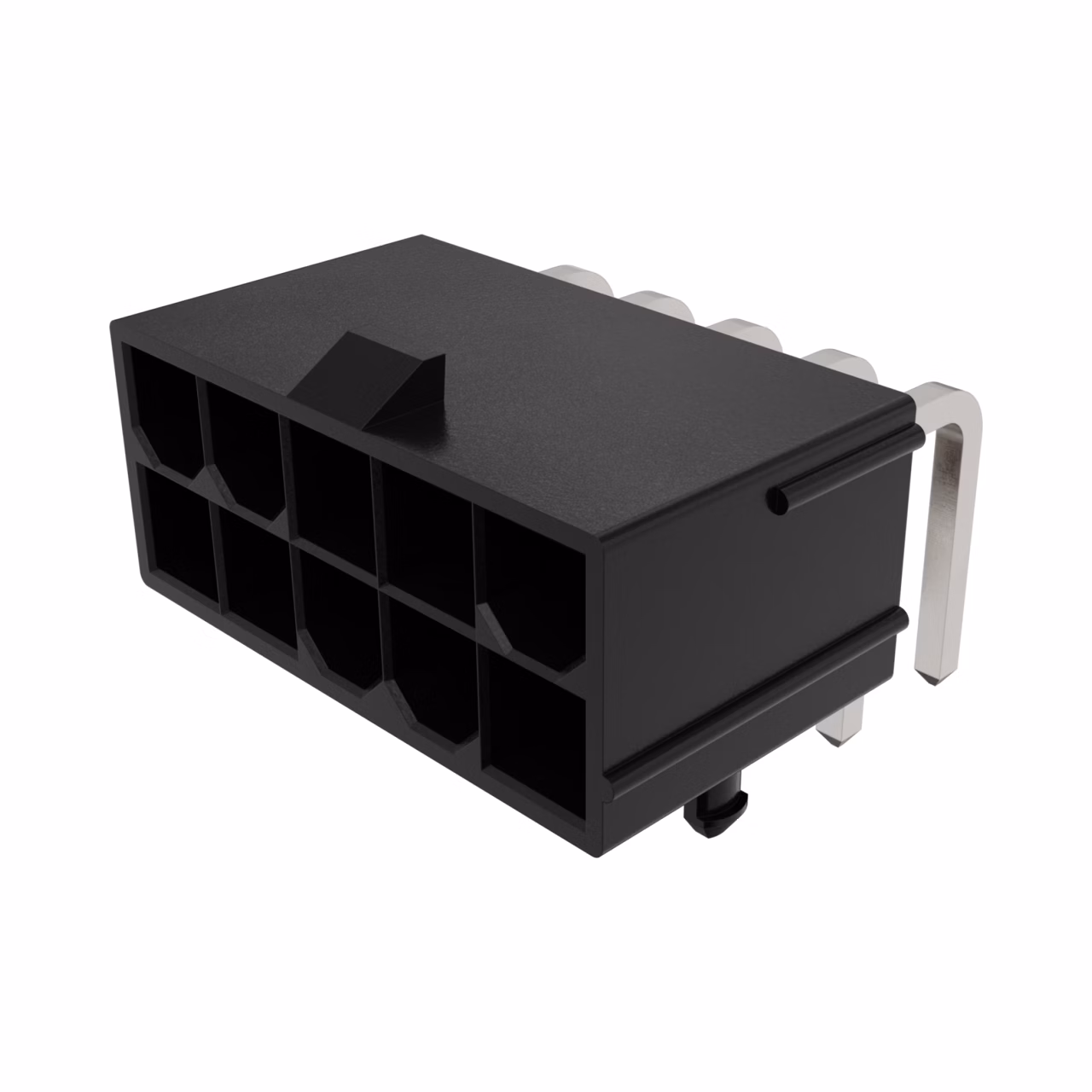 Mini-Fit Jr. Header, 4.20mm Pitch, Dual Row, Right-Angle, 10 Circuits, Nylon 6/6 94V-0, Black, Gold (Au) Plating, with Mounting Pegs for sale