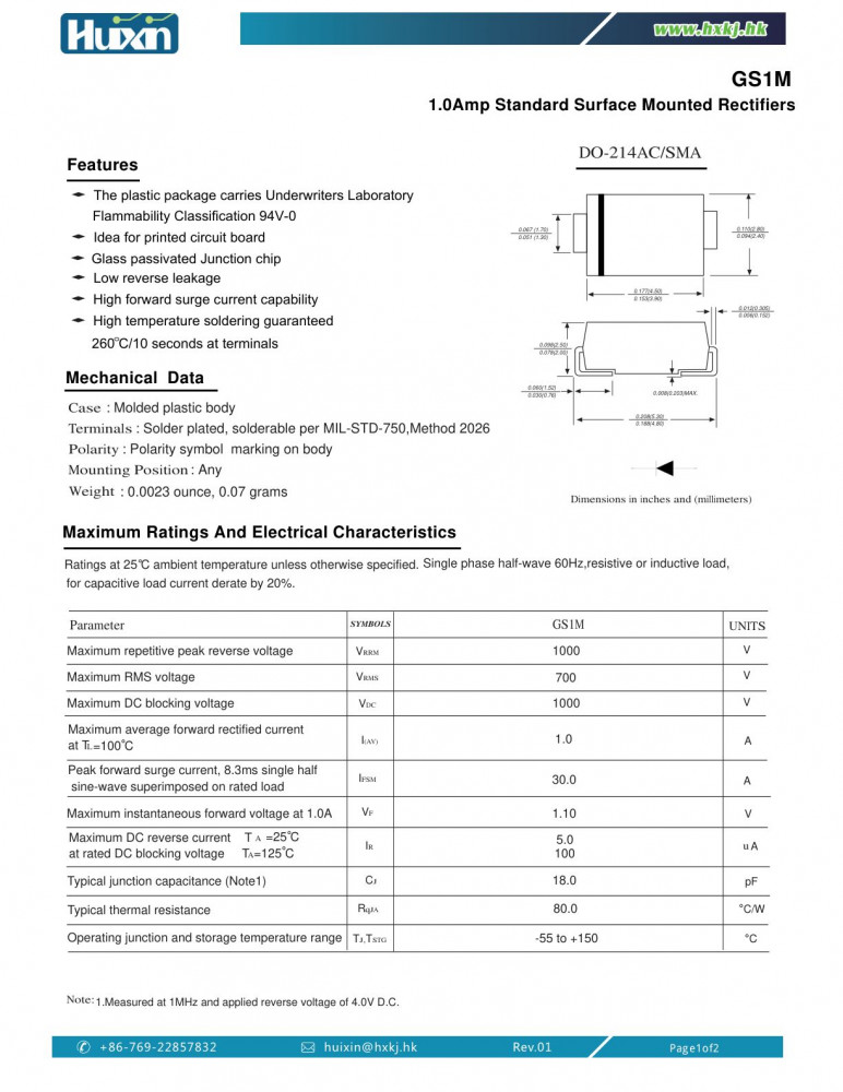 Huixin GS1M datasheet page 1
