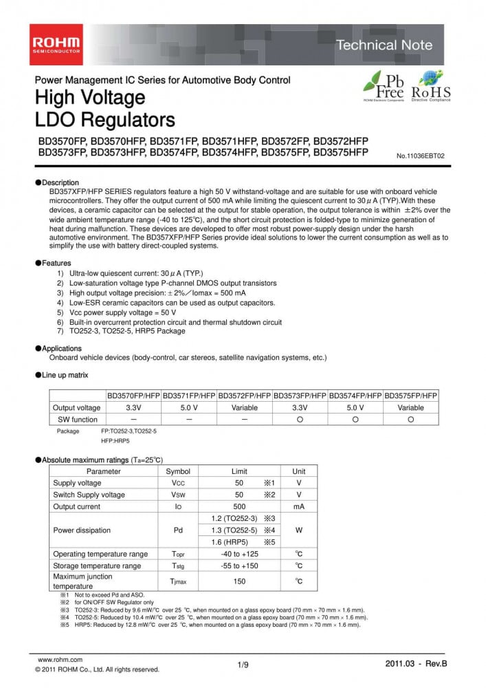 BD3571FP-E2 technical document page 1