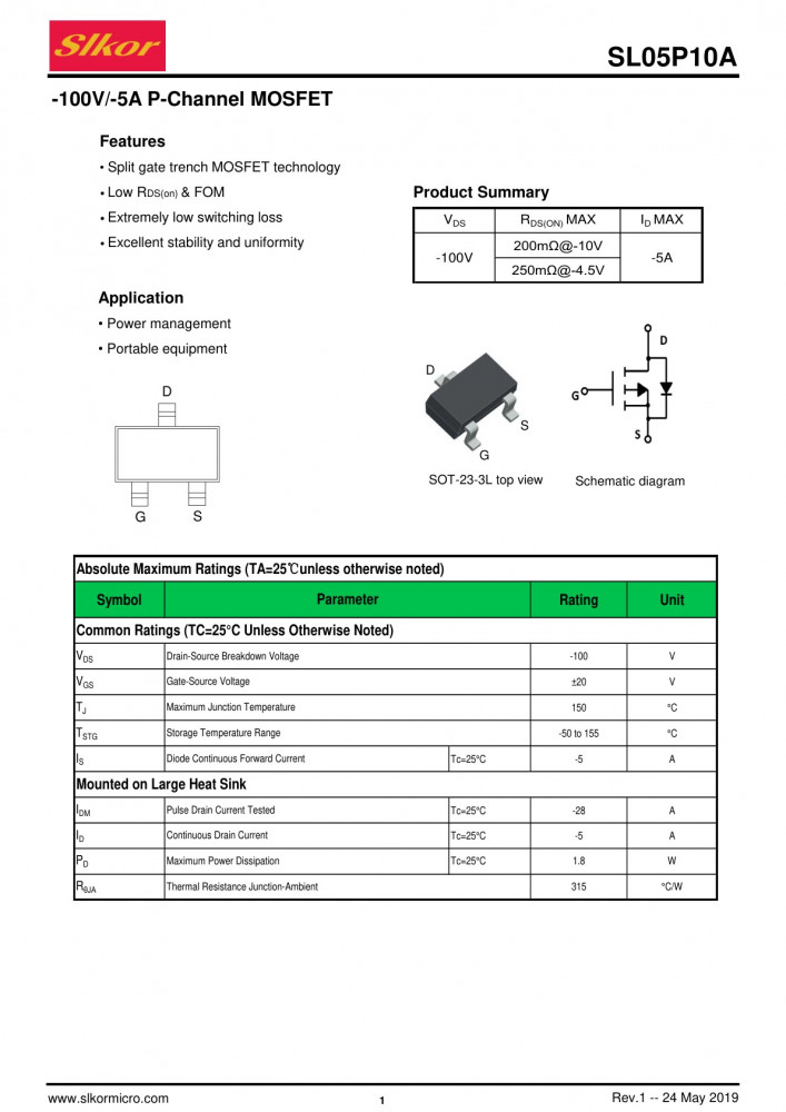 SL05P10A datasheet page 1