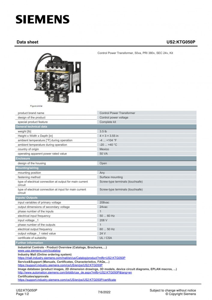 SIEMENS KTG050P datasheet page 1