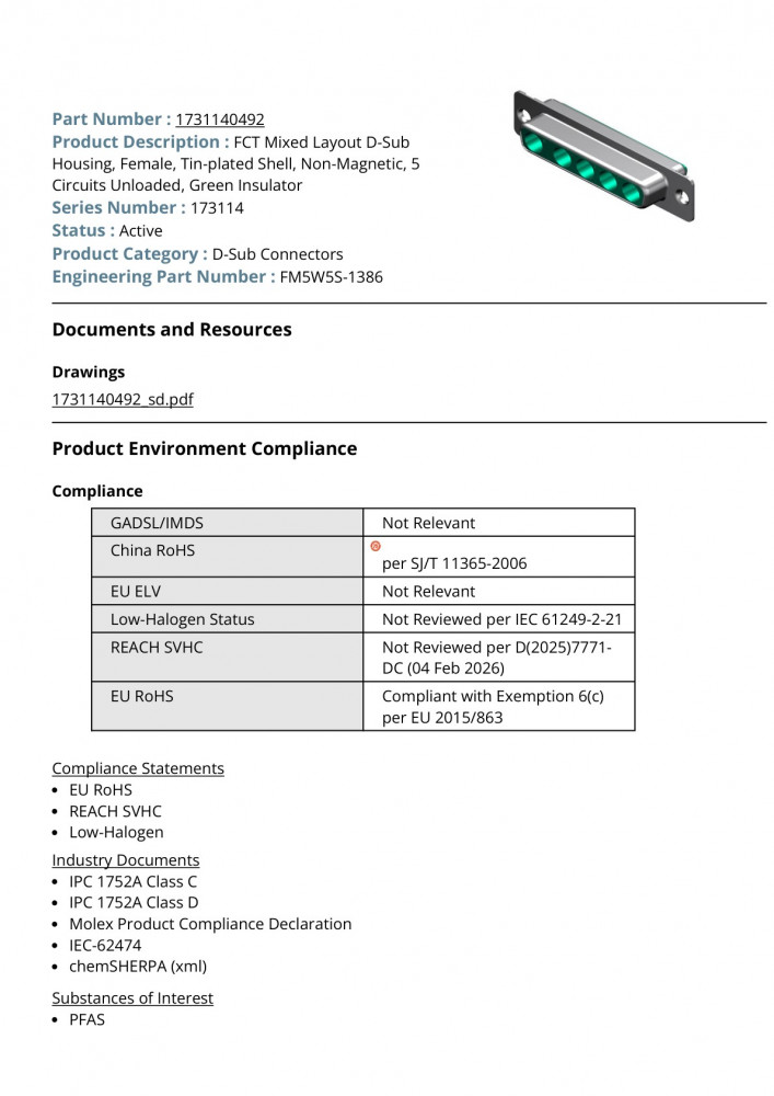 MOLEX 1731140492 drawing page 1