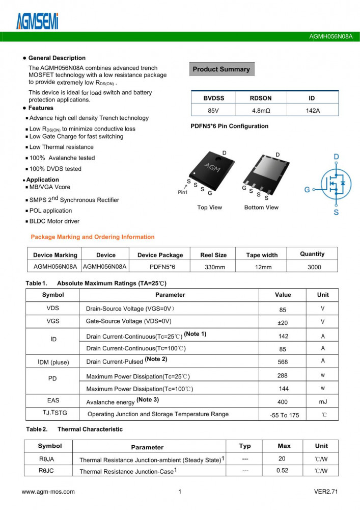 AGMH056N08A datasheet page 1