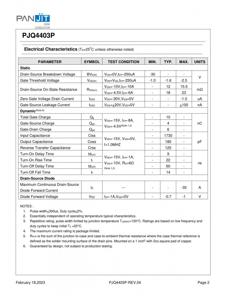 PJQ4403P datasheet page 2