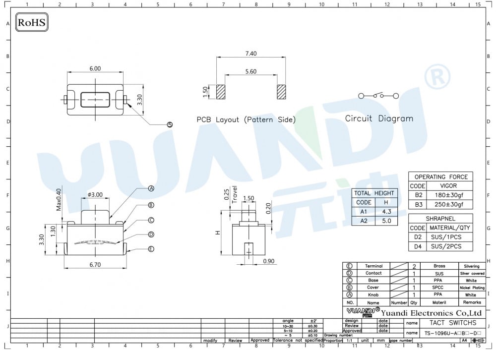 Yuandi TS-1096U-A1B3-D2 technical drawing