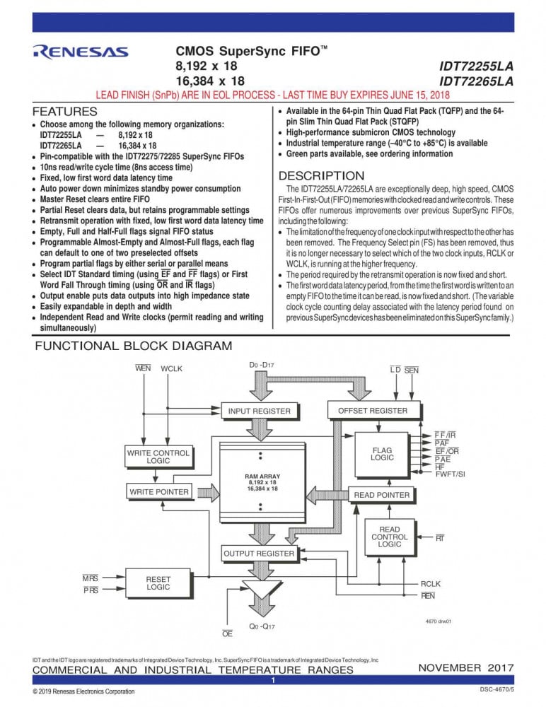 72255LA10PFG datasheet page 1