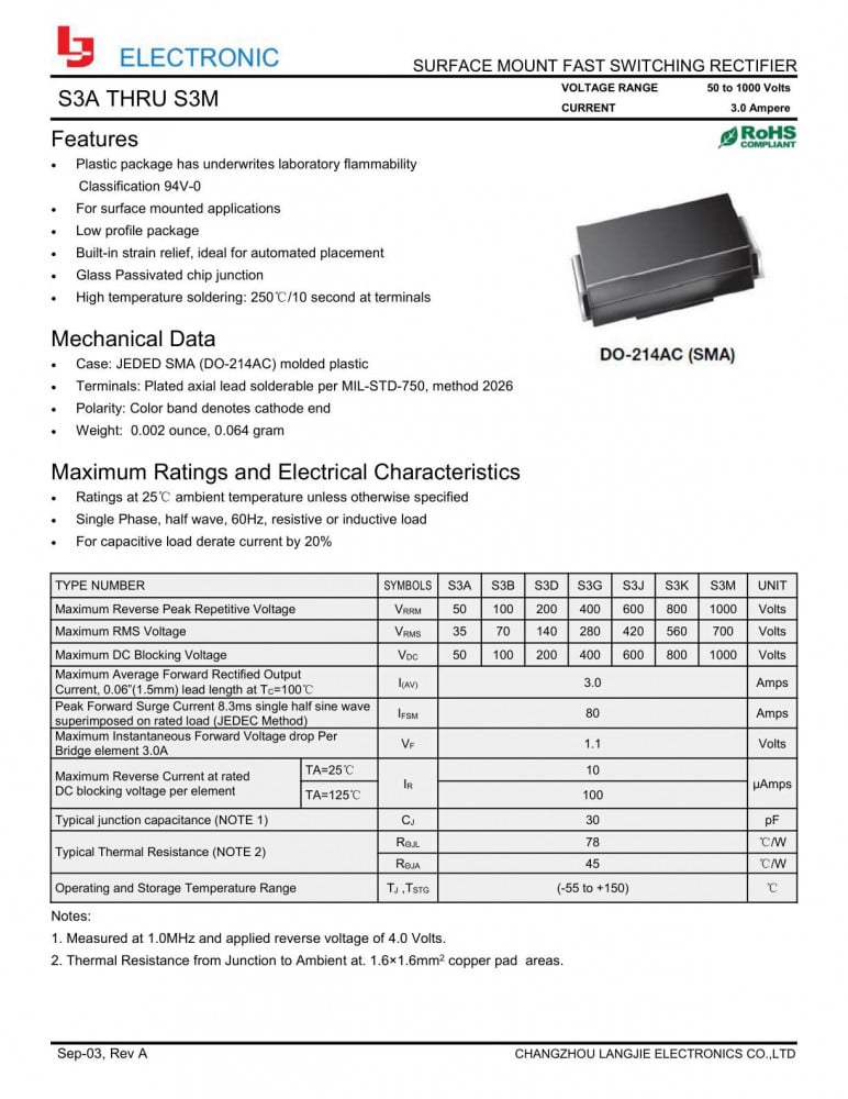 LangJie S3M datasheet page 1
