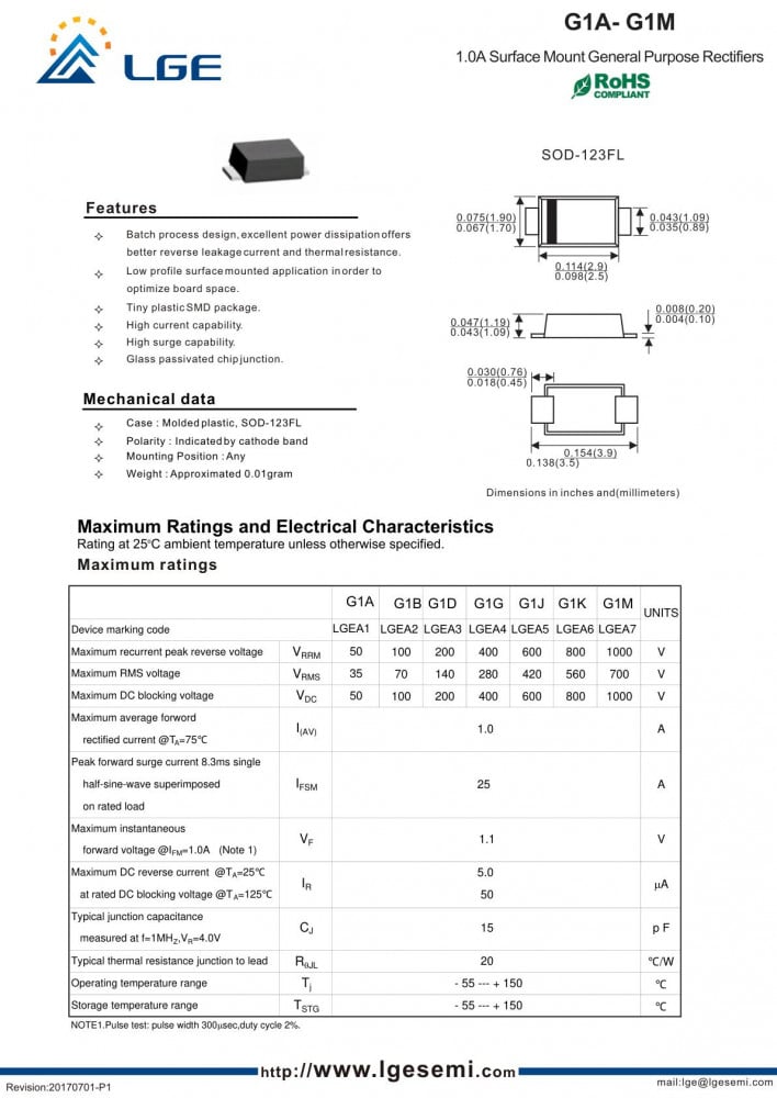 LGE G1M datasheet page 1
