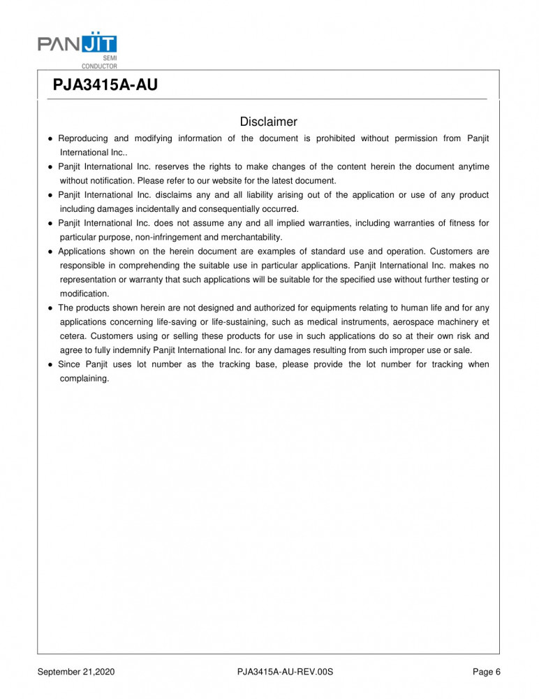 PJA3415A-AU datasheet page 6