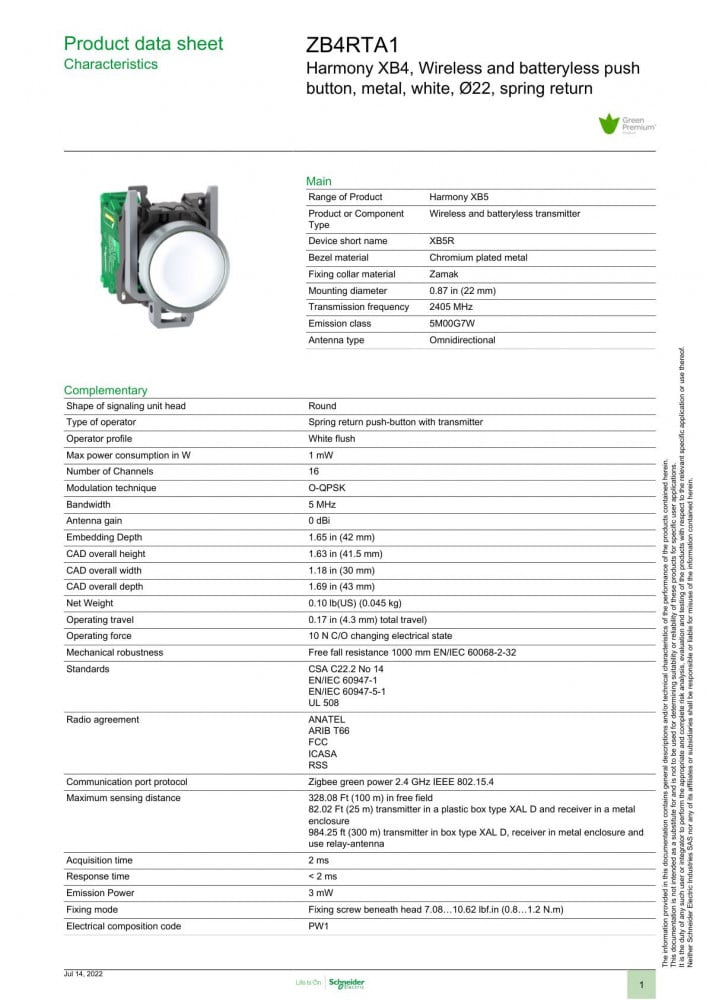 ZB4RTA1 technical document page 1