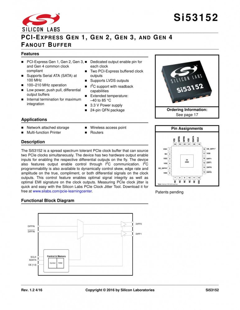 SI53152 datasheet page 1
