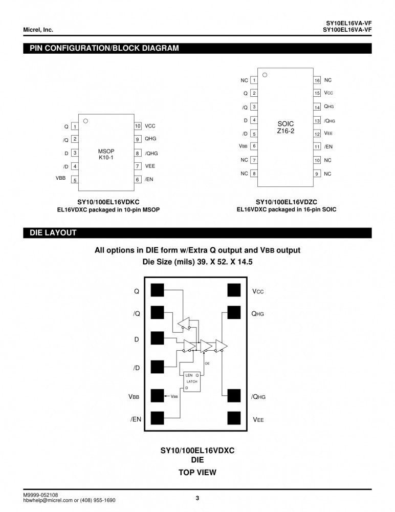 SY10EL16 family datasheet page 3