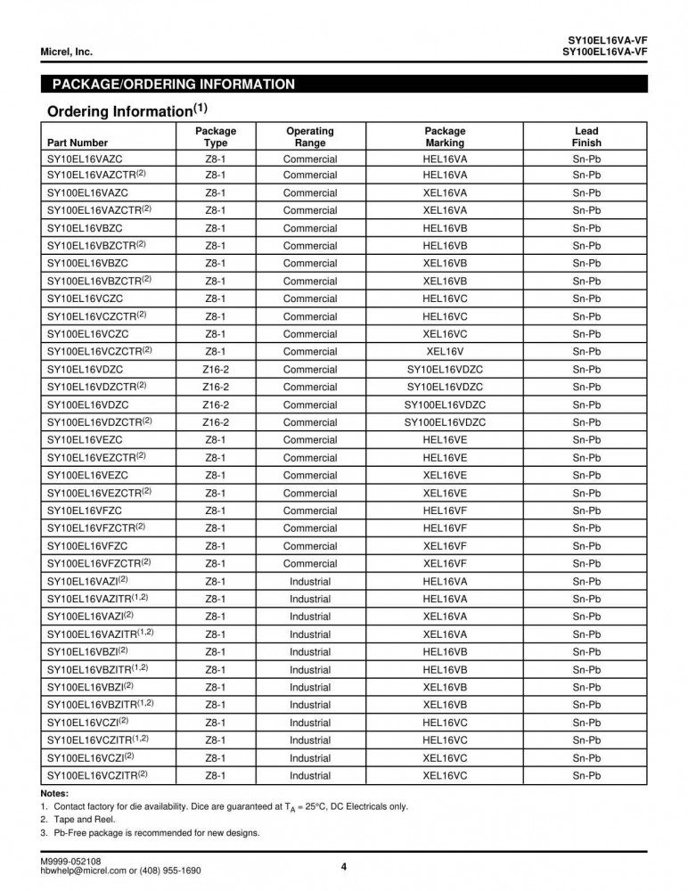 SY10EL16 family datasheet page 4