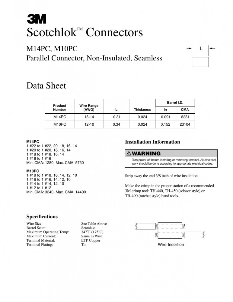 3M Scotchlok M10BCK technical document page 1