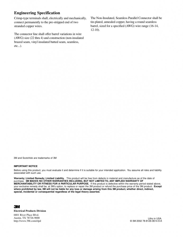 3M Scotchlok M10BCK technical document page 2