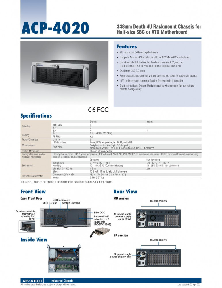 ADVANTECH ACP-4020 product documentation page 1