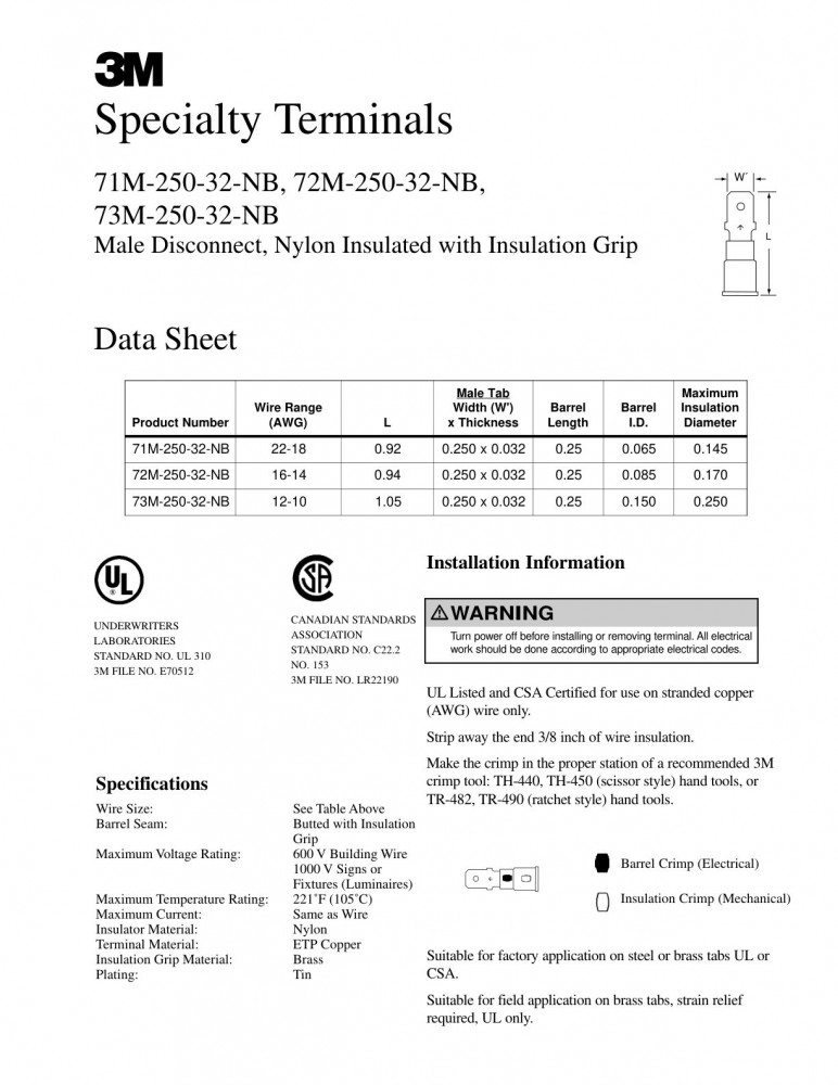 3M 94809 terminal technical document page 1