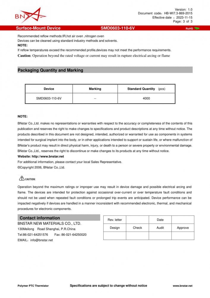 BNstar SMD0603-110-6V datasheet page 3