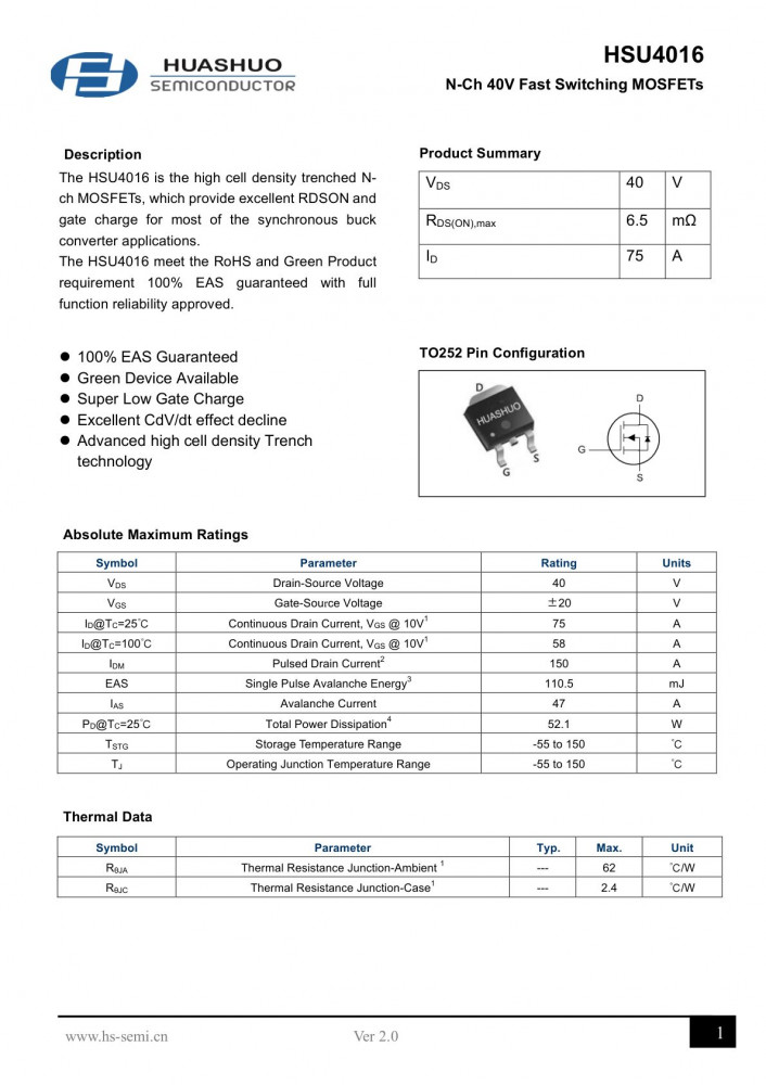 HSU4016 datasheet page 1