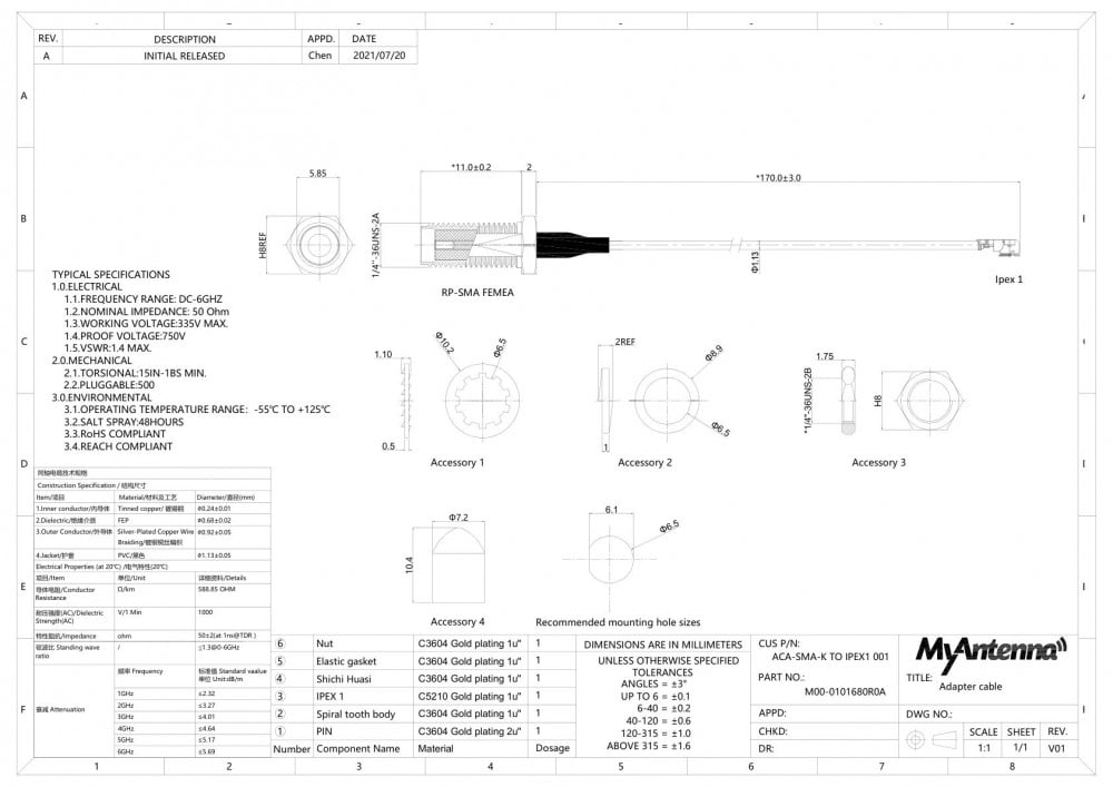 ACA-SMA-K TO IPEX1 001 technical drawing