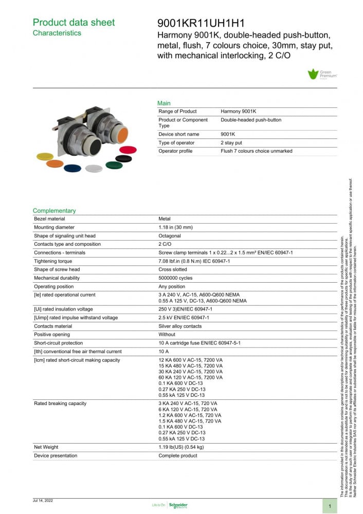 9001KR11UH1H1 technical document page 1
