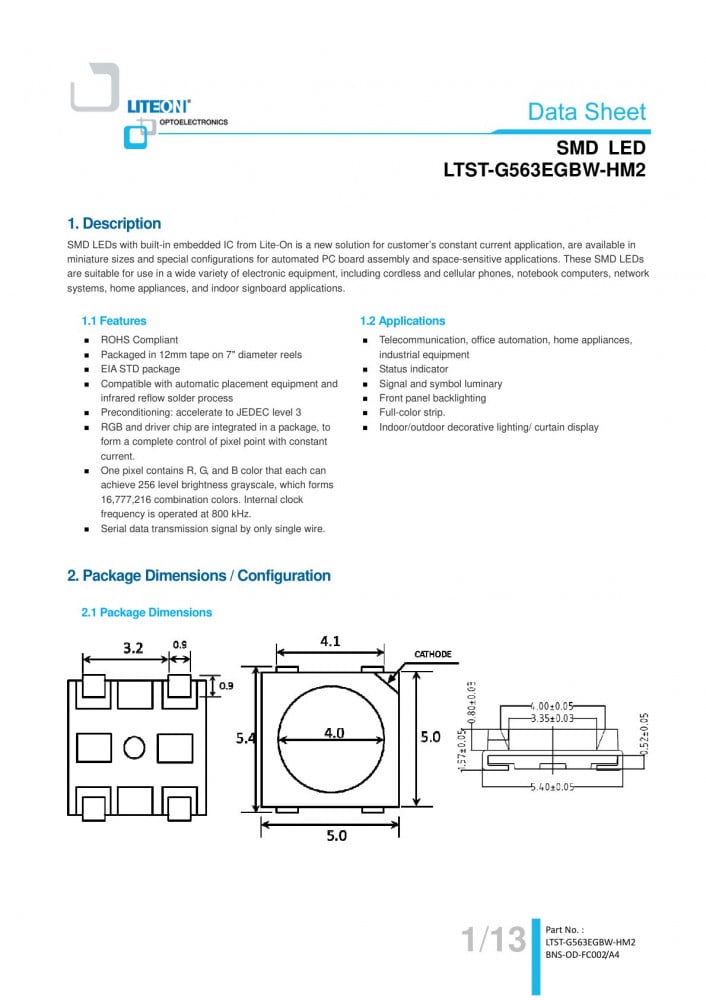 LTST-G563EGBW-HM2 datasheet page 1