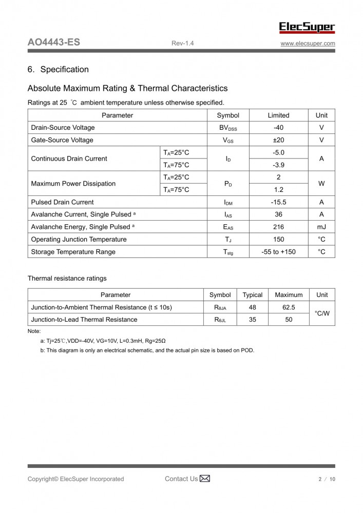 AO4443-ES datasheet page 2