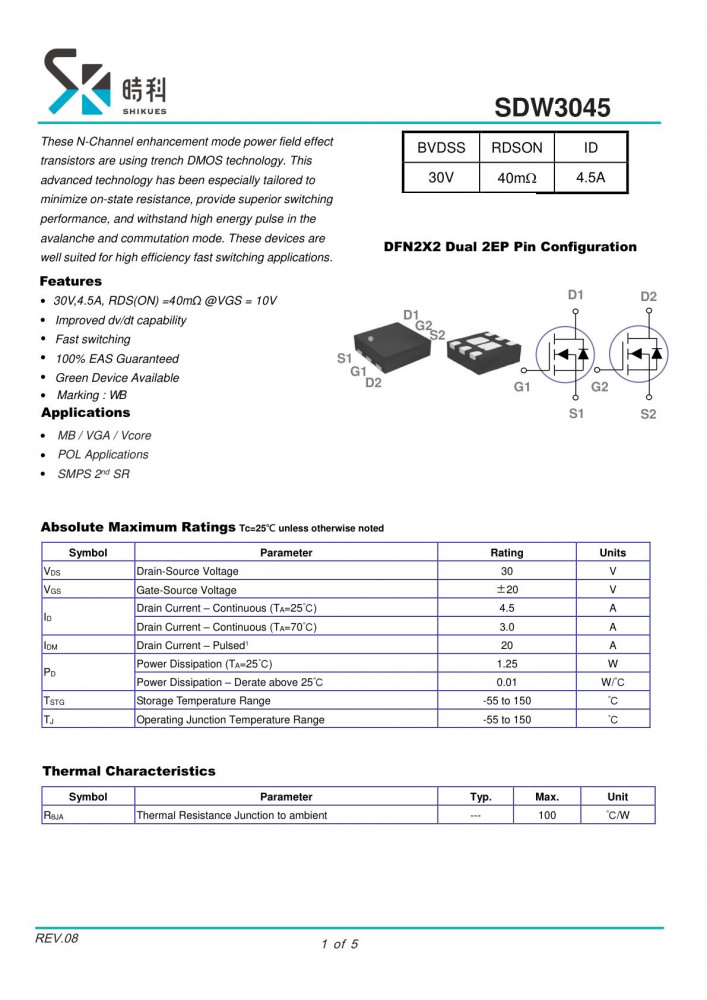 SDW3045 datasheet page 1