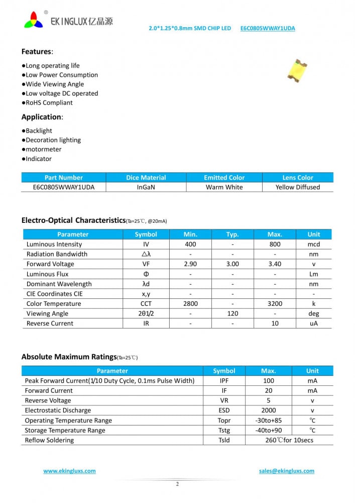 E6C0805WWAY1UDA datasheet page 2