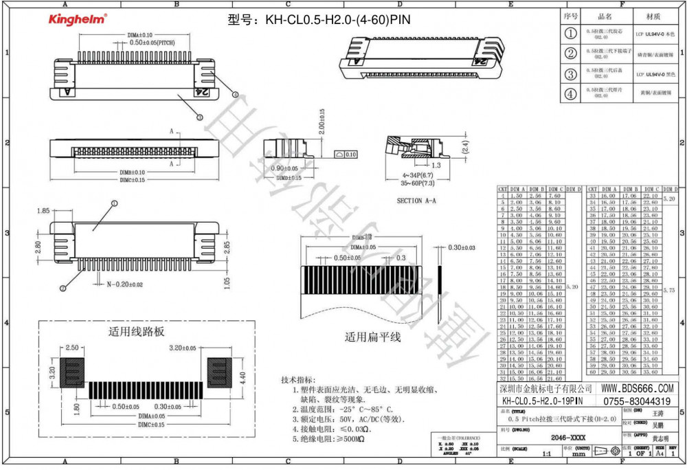 KH-CL0.5-H2.0-19PIN technical document preview