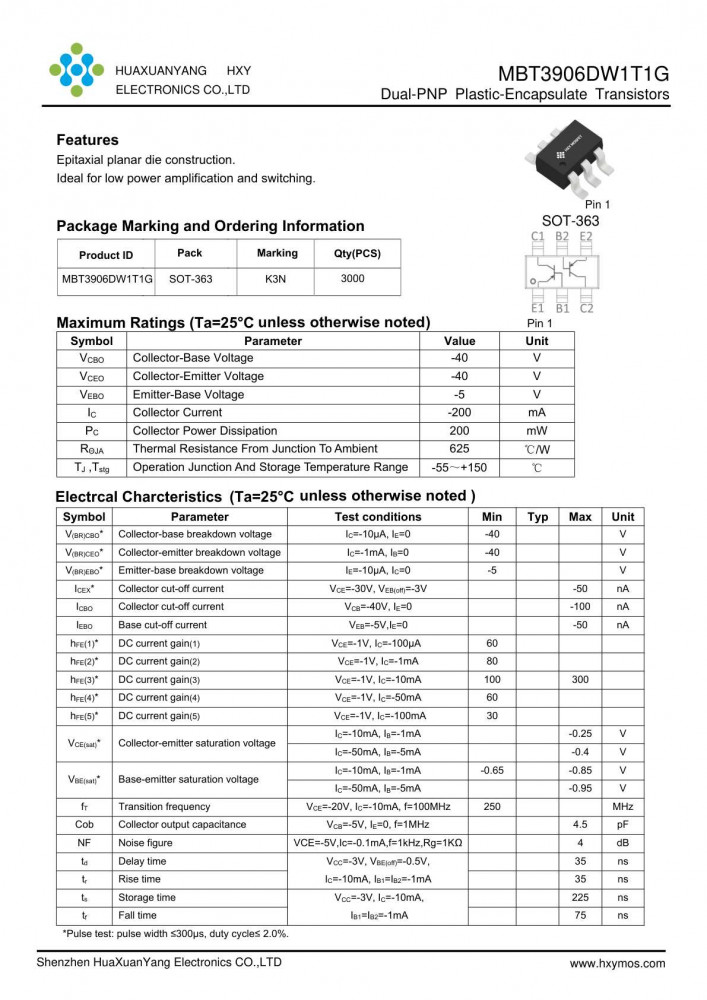 MBT3906DW1T1G-HXY datasheet page 1