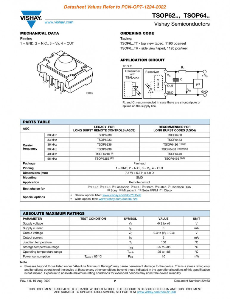 TSOP6440TR datasheet page 2