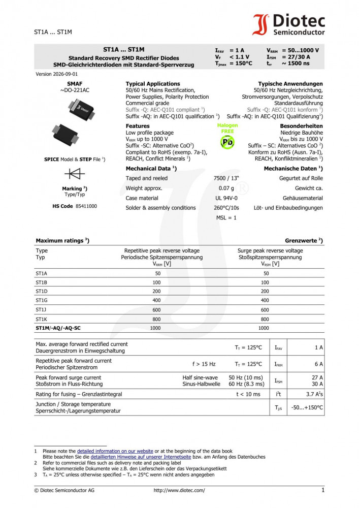 DIOTEC ST1B datasheet page 1