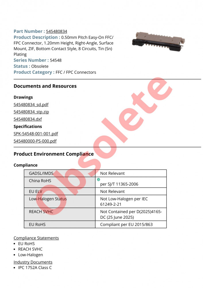 MOLEX 545480834 product document image 1
