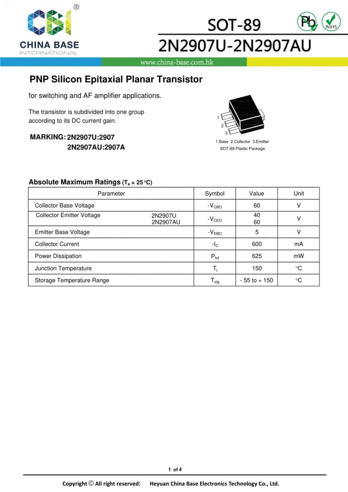 2N2907AU datasheet page 1