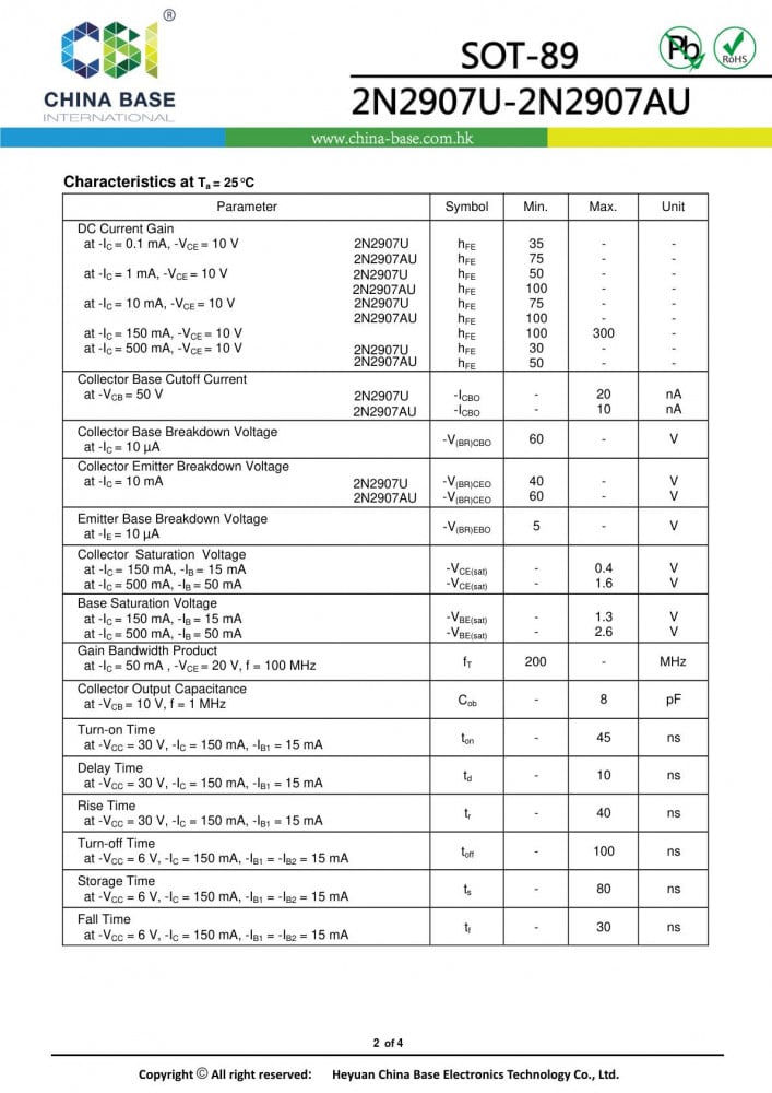 2N2907AU datasheet page 2