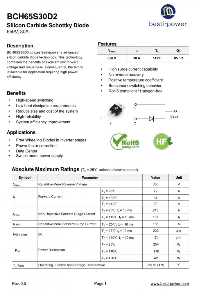 BCH65S30D2 datasheet page 1