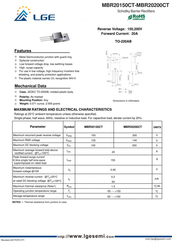 MBR20150CT datasheet page 1