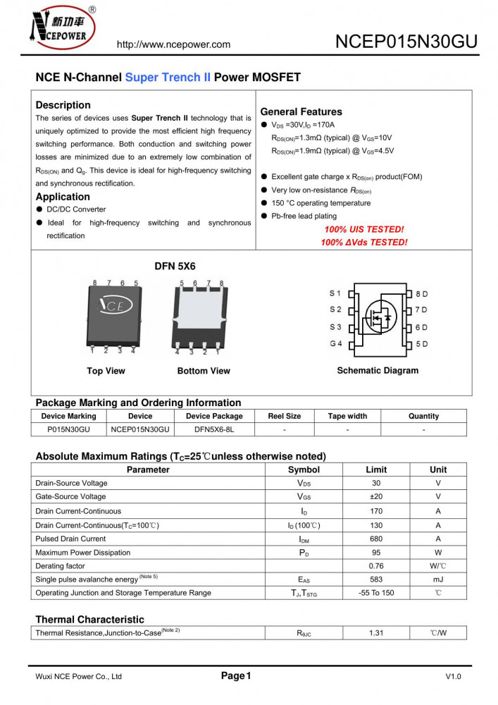 NCEP015N30GU datasheet page 1