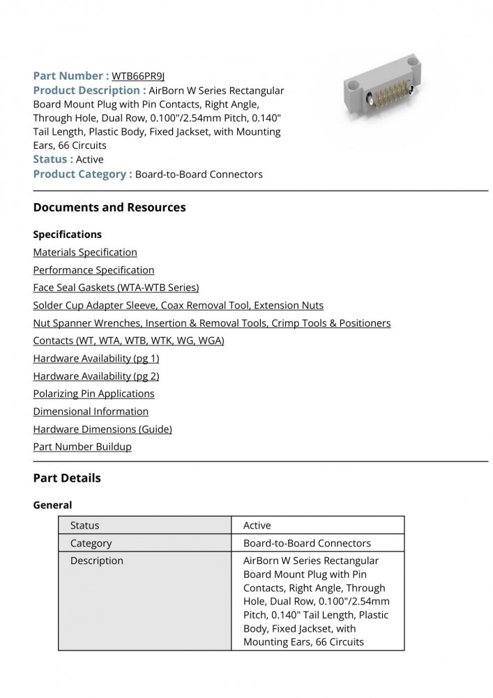 WTB66PR9J technical document page 1