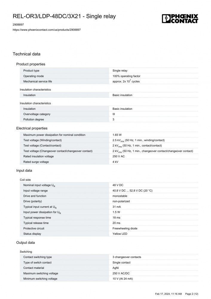 Phoenix Contact 2908897 technical document page 2