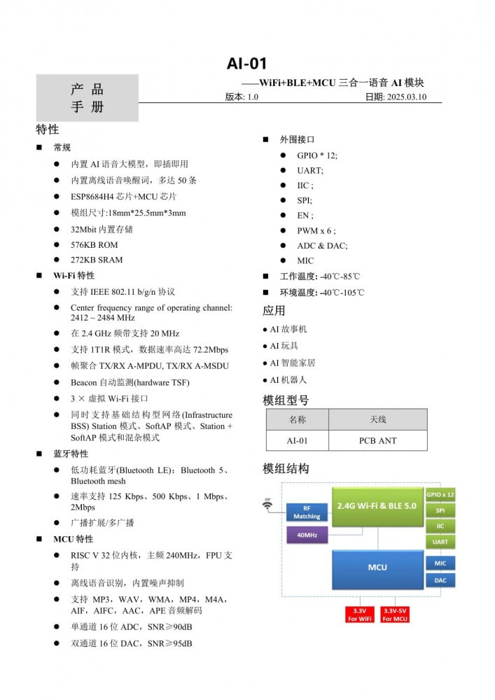 AI-01 datasheet page 1