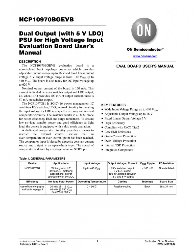 NCP10970BGEVB user manual page 1