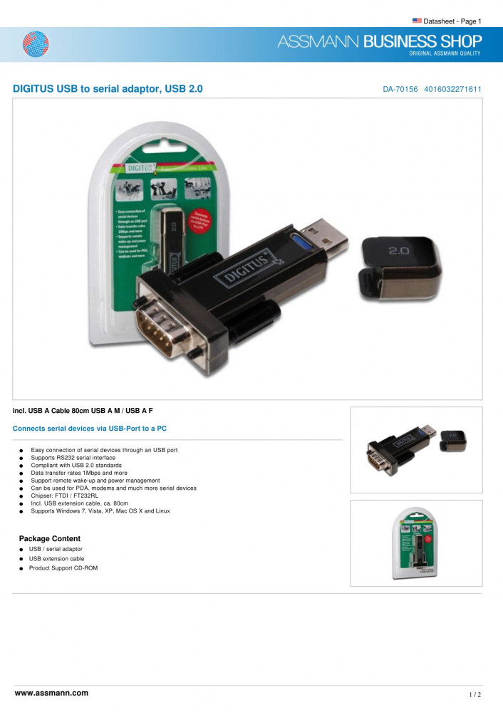 DA-70156 product documentation page 1