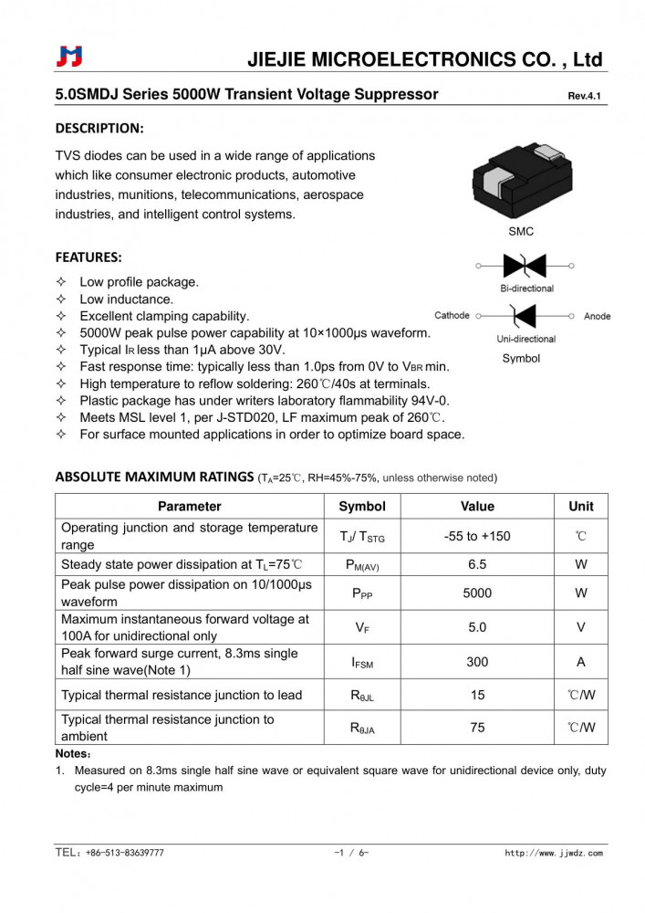 5.0SMDJ series datasheet page 1