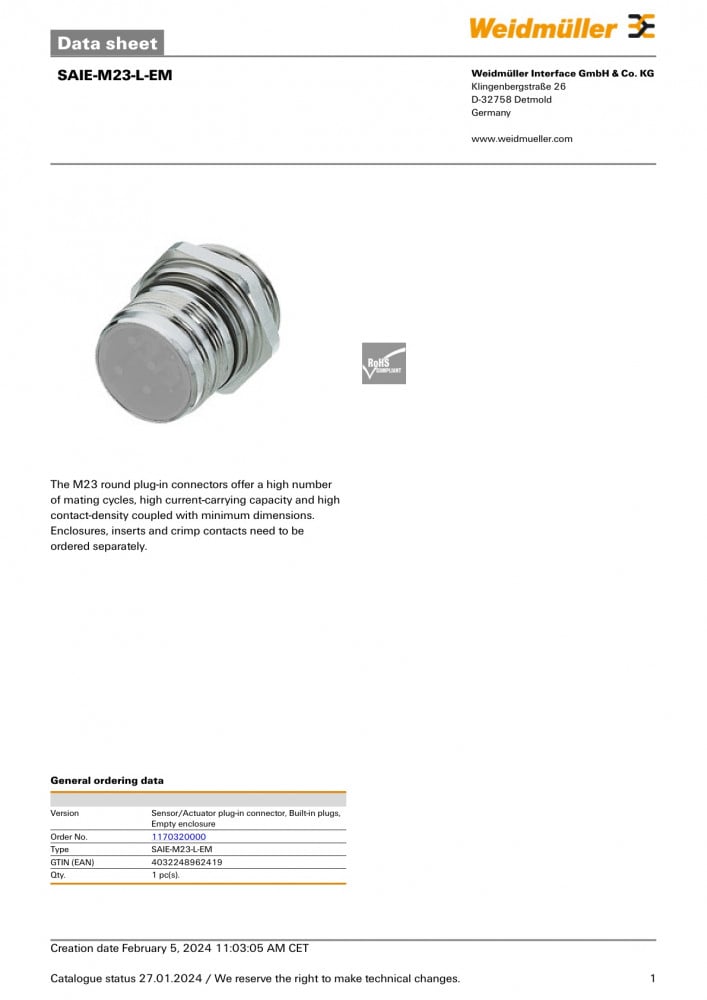 WEIDMULLER 1170320000 document page 1